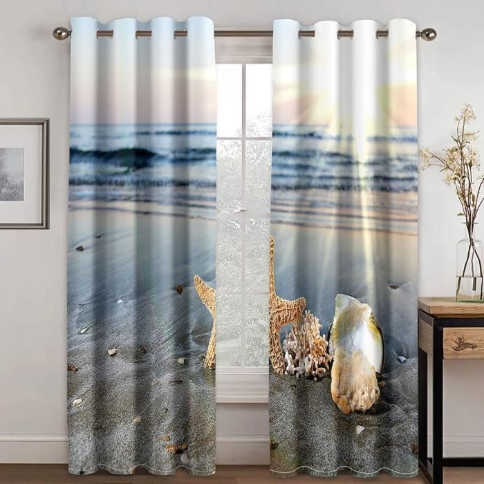 Rideau Salon Occultant Moderne 3D Coquillages De Plage D'Art Motif ...