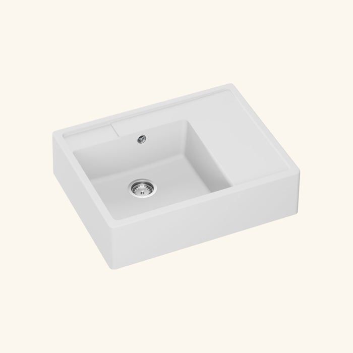 Évier timbre d'office granit blanc grisé mat Kümbad EWEN 1 bac 1 ...