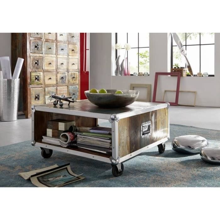 Table basse à roulette 80x80cm - Bois massif recyclé laqué (multicolore ...