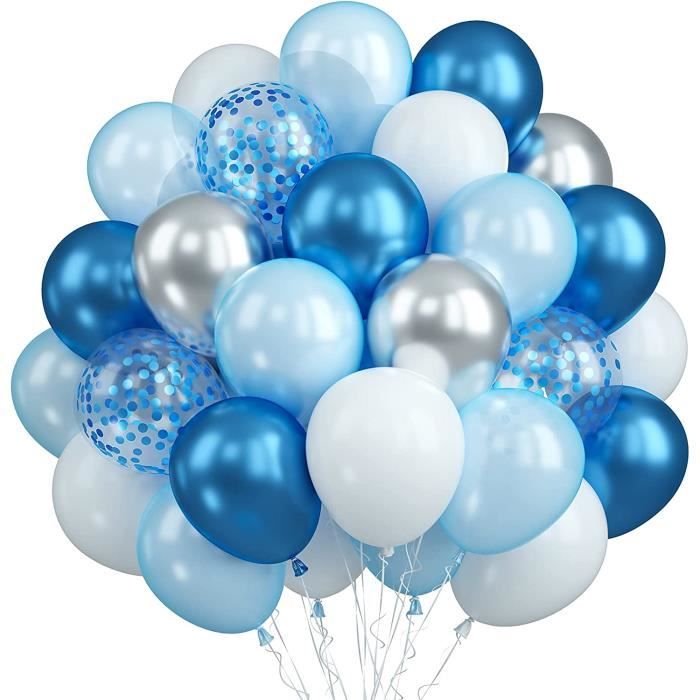 Ballons Confettis Bleus Et Blancs, 30 Ballons Bleu Et Blanc, Ballons À ...