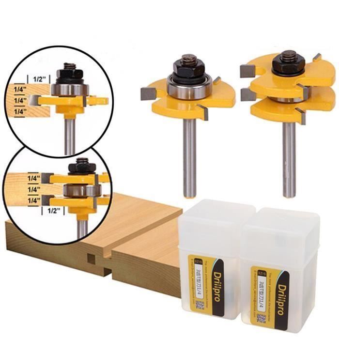 2Pcs Tige Fraise Tenon Bouveter Défonceuse Langue Rainure Router Bit ...