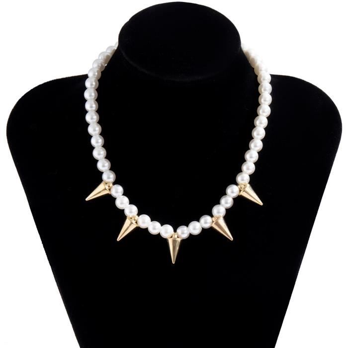 Chaine De Cou Vendue Seule N5YFA Charmes Perle Avec Spike Court Collier ...