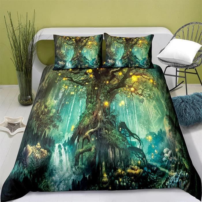Parure de lit 3D Forêt cascade arbre de lucioles magnifique 1 personnes ...