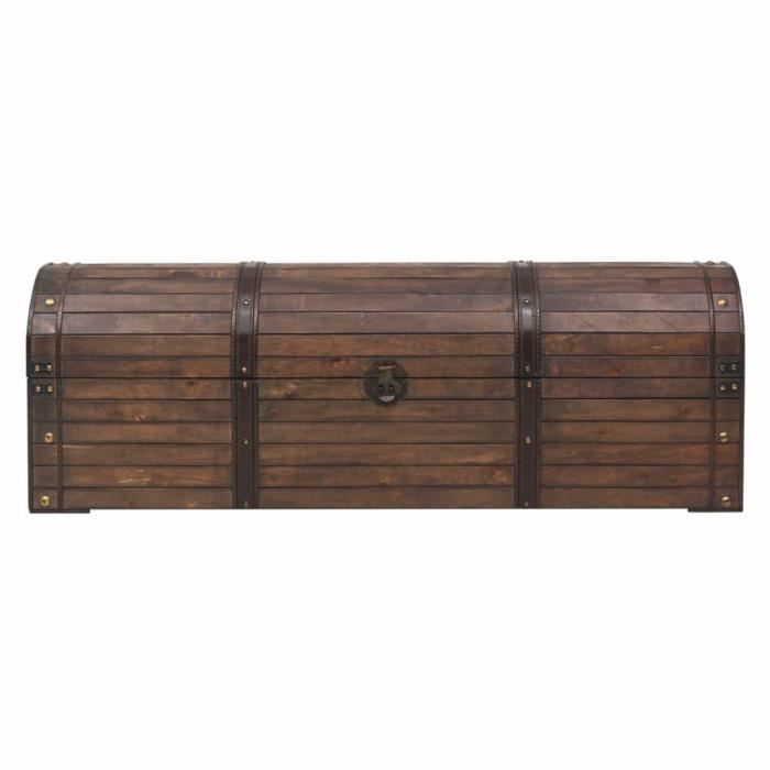 Coffre de rangement - HURRISE - Vintage - Bois massif - 120 x 30 x 40 cm - Marron - Cdiscount Jardin