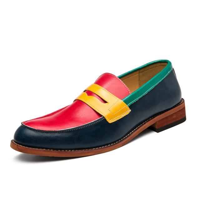 Mocassins Hommes en Cuir Patchwork Rouge - Mariage Fête Chaussures ...