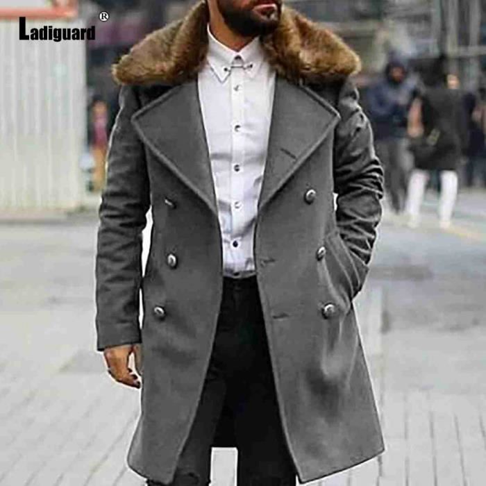 Manteau - caban,Veste à Double boutonnage en laine mélangée pour homme ...