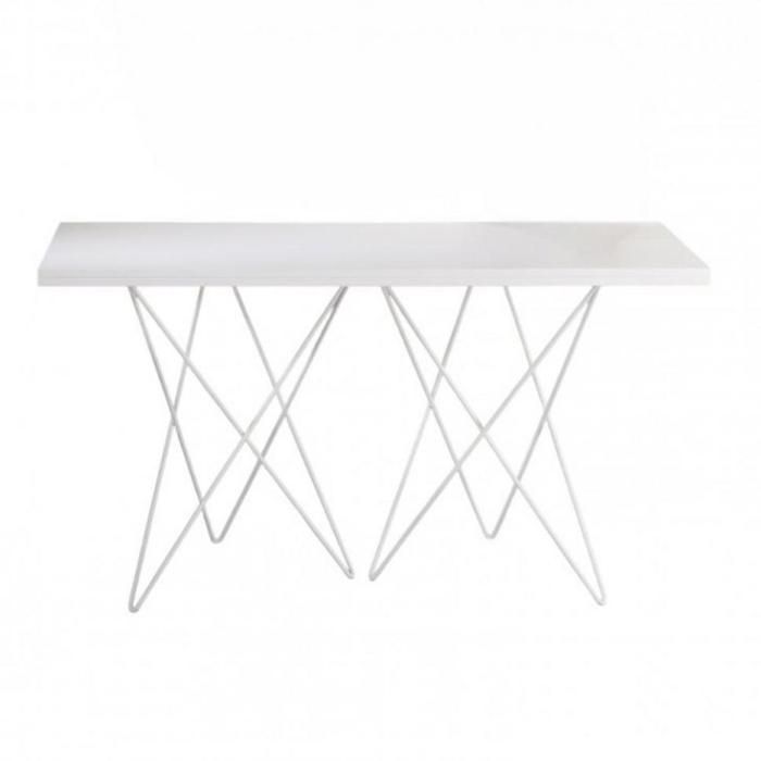 Table console extensible ouverture en livre HERMES plateau blanc mat ...