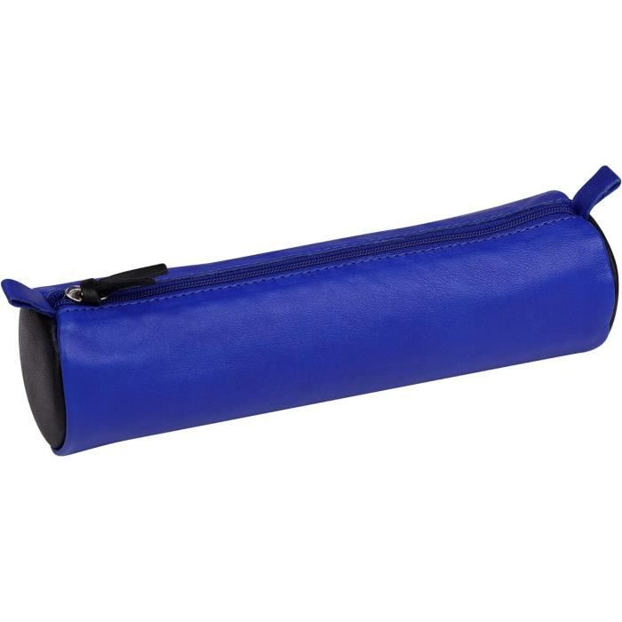 8389C - Trousse Scolaire Ronde Bicolore Bleu France-Noire Ø5,5X22 Cm En ...