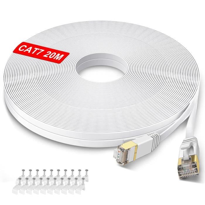 Câble Ethernet 20m Cat 7 Plat Câble de Réseau Haute Vitesse Gigabit ...