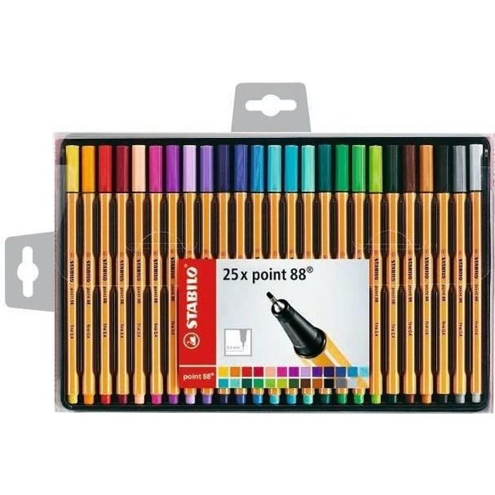 Stylos Feutre Point 88 - STABILO - Coffret de 25 - Couleurs Assorties ...