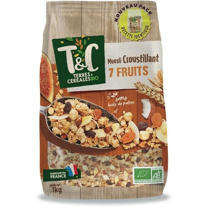 LOT DE 5 - TERRES ET CEREALES : Muesli aux 7 fruits bio 1 kg ...