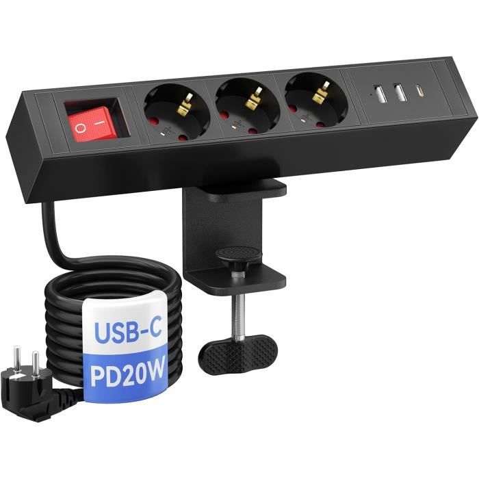 Multiprise De Table Avec Usb C Pd20W, Multiprise De Bureau 3 Prises ...