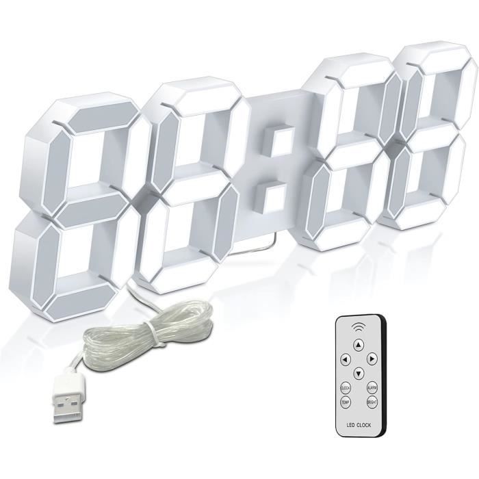 Horloge Murale Digitale Led 3D Grand Réveil Télécommande 38.1Cm 12-24 ...