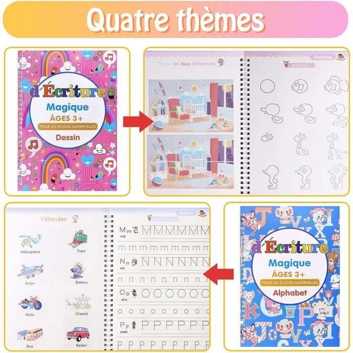 4 Grand Cahier Calligraphie Enfant Magique Francais Réutilisables ...