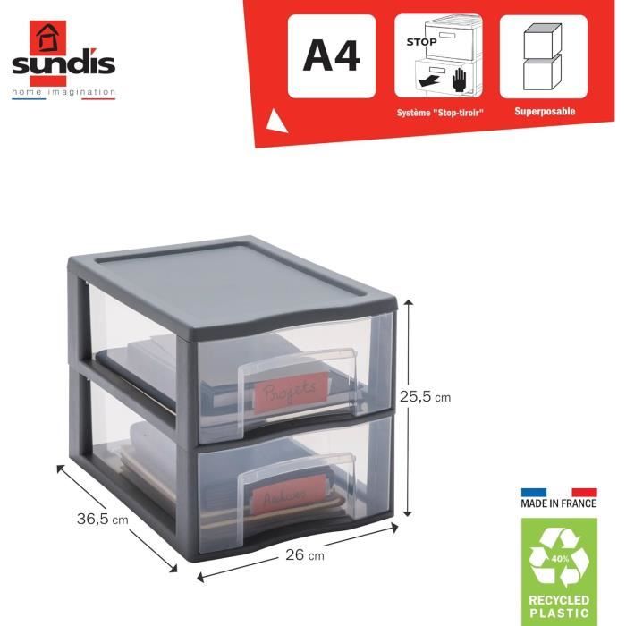 Tag Tower, Petite Tour De Rangement En Plastique Gris, 2 Tiroirs ...