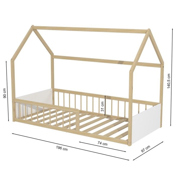 Lit cabane BALOO 90x190 + 1 sommier / Blanc et Bois clair - Cdiscount ...