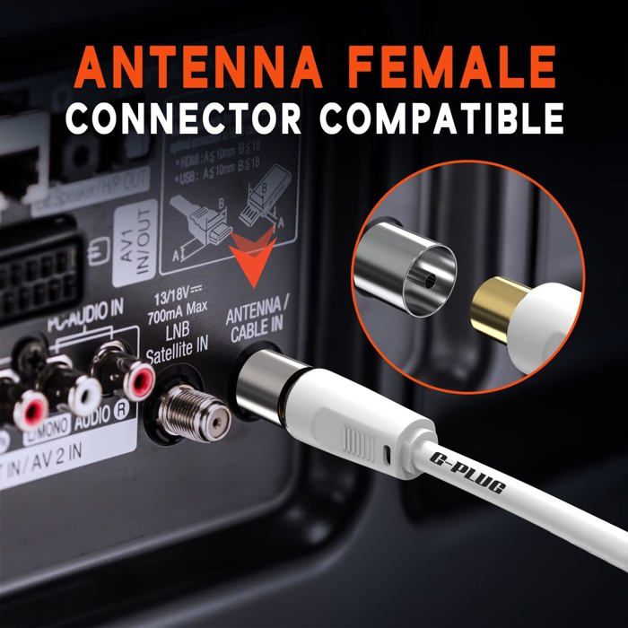 Cable Antenne TV de 5m de Long Avec Adaptateur de Prise Cable TV ...