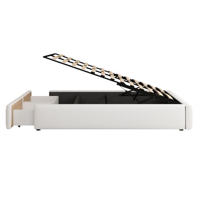 Lit double rembourré 140 x 200 cm avec sommier hydraulique et 2 tiroirs ...