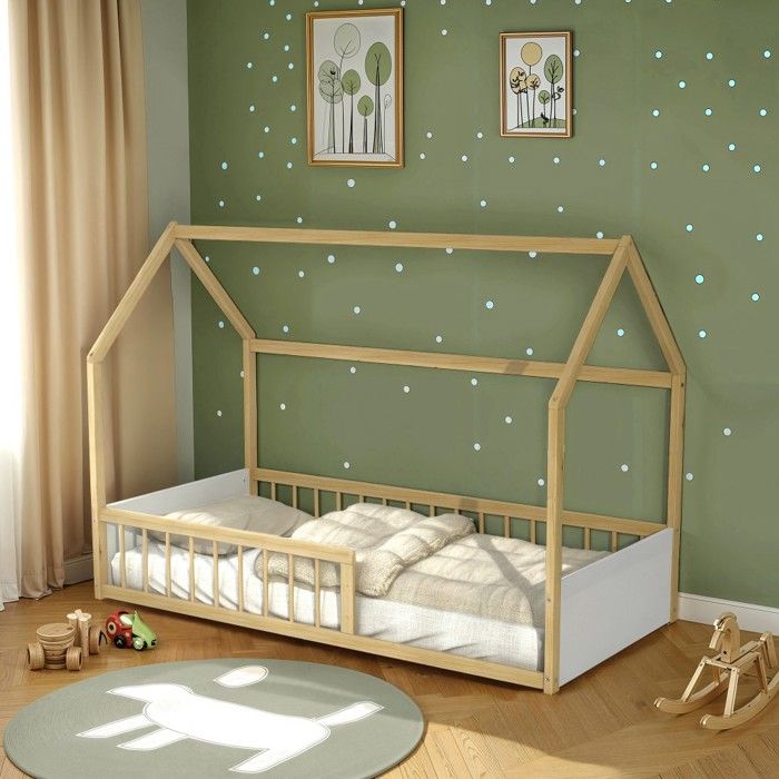 Lit cabane BALOO 90x190 + 1 sommier / Blanc et Bois clair - Cdiscount ...