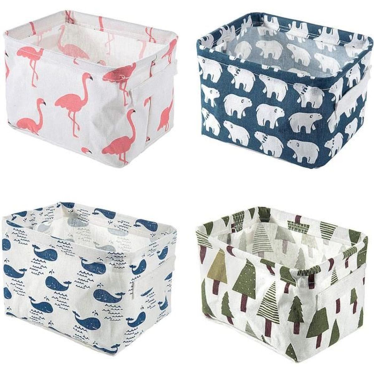 4Pcs Petit Panier Rangement Tissu Lin, Pliable Boite Rangement Tissu ...