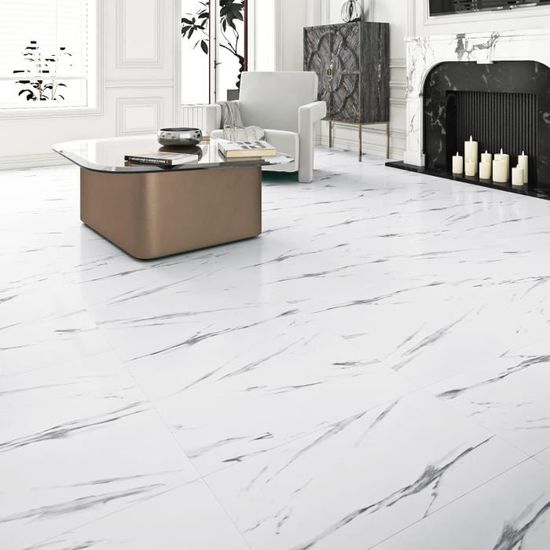 Dalle Pvc Adhesif Sol Effet Marbre Blanc 30X60Cm 5 Dalles Carrelage ...