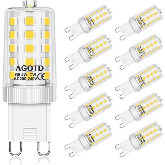 Ampoules Led G9 4W, Ampoule 6000K Blanc Froid, Sans Scintillement, Equivalente 40W Halogène ...