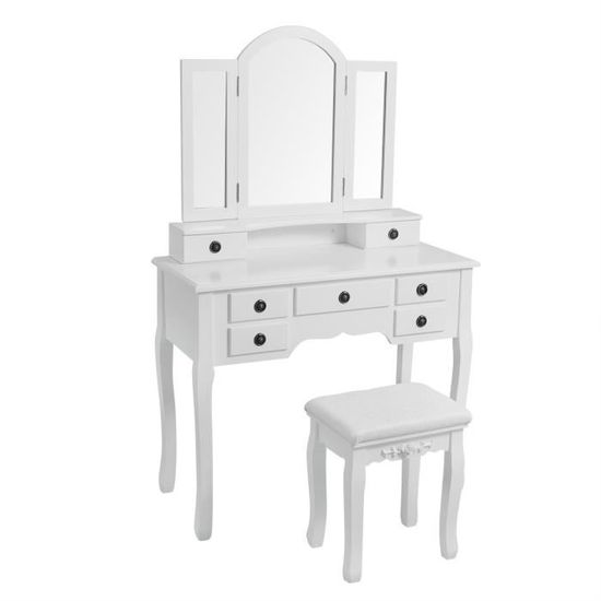 WOLTU Coiffeuse table de maquillage en MDF et en bois de pin, Coiffeuse ...