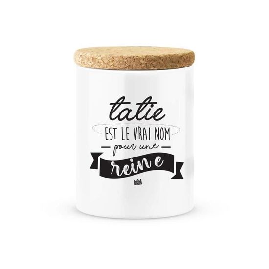 Pot céramique avec couvercle en liège citation Tatie est le vrai nom ...