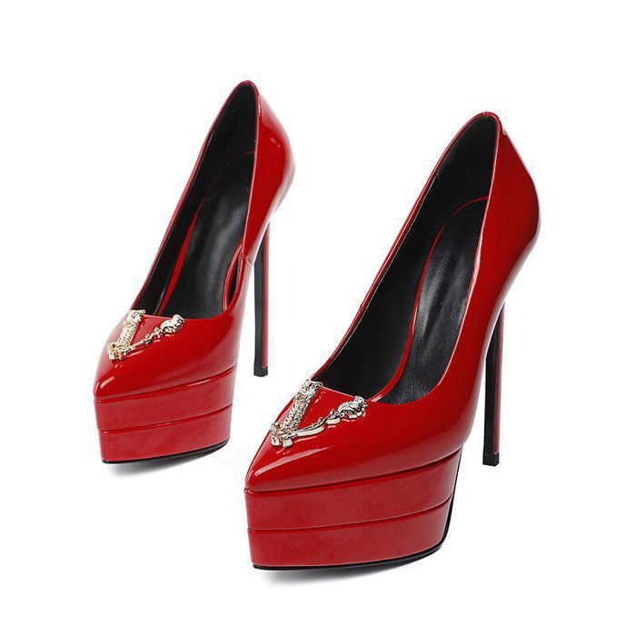 Talons hauts pointus en cuir laqué pour femmes,talons aiguilles,talons ...