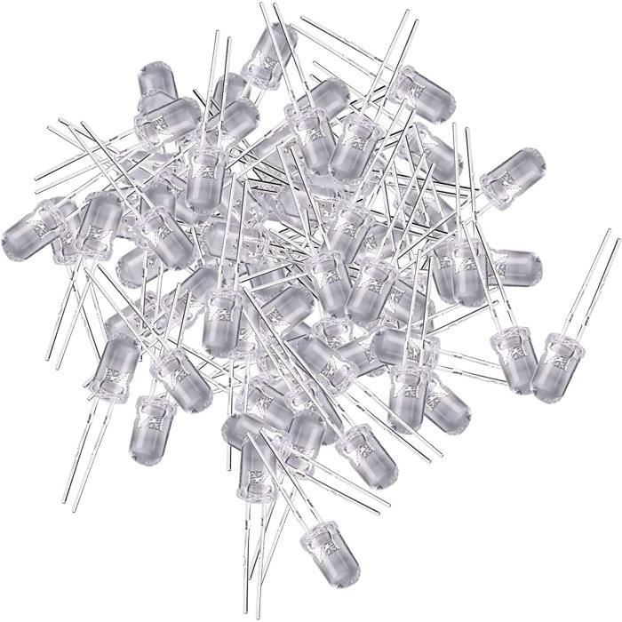 100 Pcs 5Mm Blanc Chaud Led Diode Lights Dc 3V 20Ma Ampoule Lampes ...