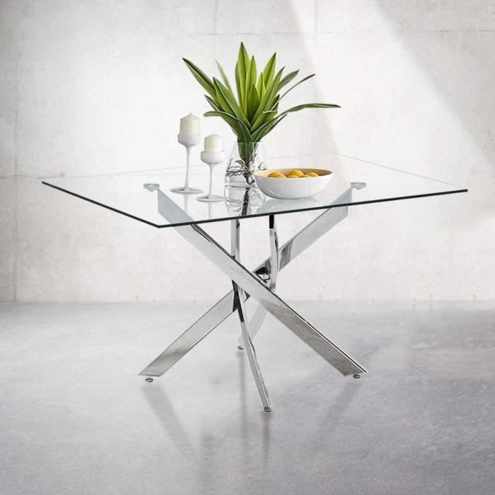 GOLDFAN Table à Manger en Verre Rectangulaire Table de Cuisine de Salon ...