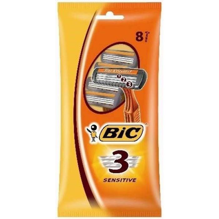 BIC 3 Sensitive Rasoirs Jetables 3 Lames 8 unités - Cdiscount Au quotidien