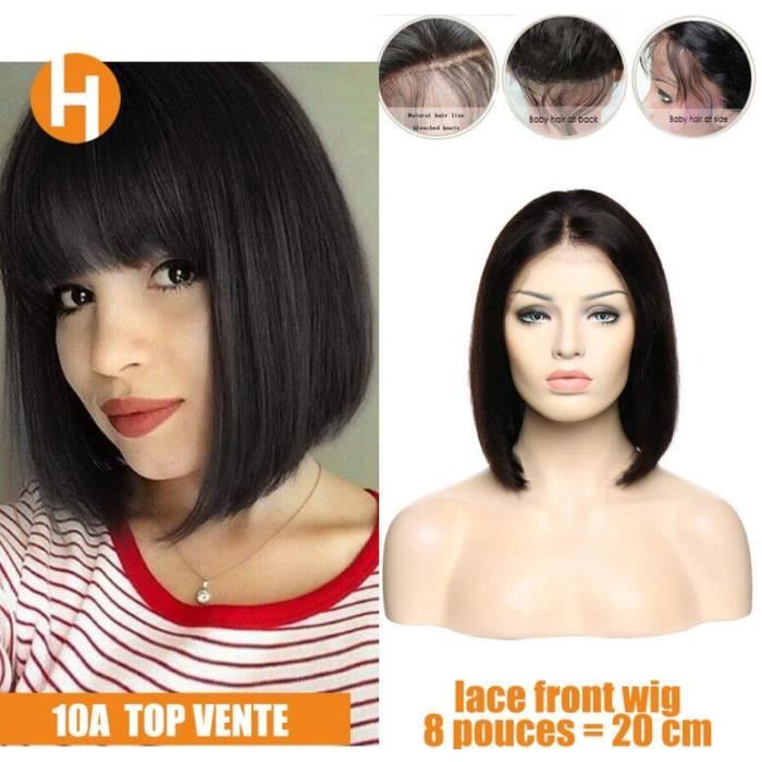 Perruque bresilienne femme lace front wig lisse REMY 8pouces=20cm 100% ...