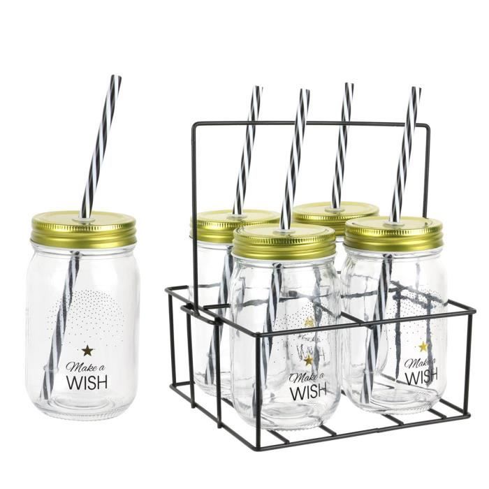 Rack de 4 mason jars verre 'Messages' (Make a wish) - 40 cl [Q3854 ...