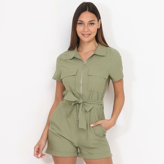 Combi-short verte ceinturée à zip Vert - Cdiscount Prêt-à-Porter