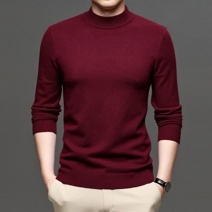 Pull Homme en Tricot Manches Longues Pullover Chaud Col Montant Couleur ...