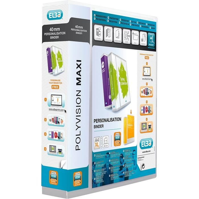 Elba Polyvision Classeur à anneaux personnalisable en polypropylène A4 ...