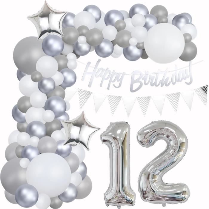 12 Ans Anniversaire Décoration Gris 12 Ans Ballon Guirlande Argent ...