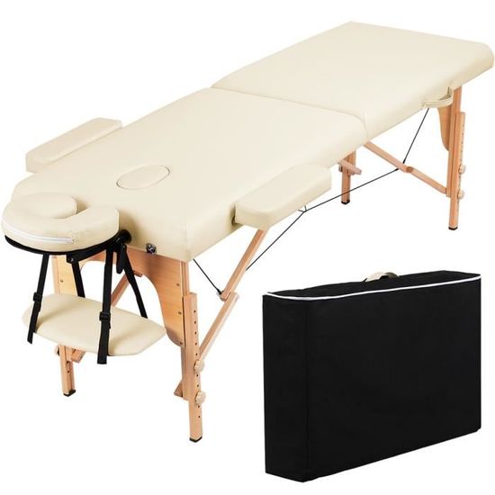 Table De Massage Pliable Beige Yaheetech 2 Zones 213 X 82 Cm