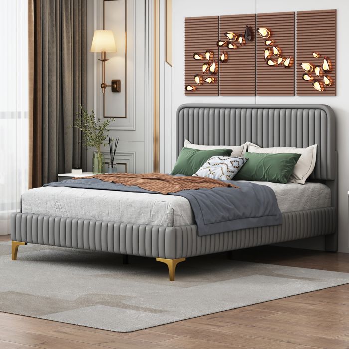 Lit capitonné - MERAX - 140x200 cm - Tête de lit réglable - Rembourré ...