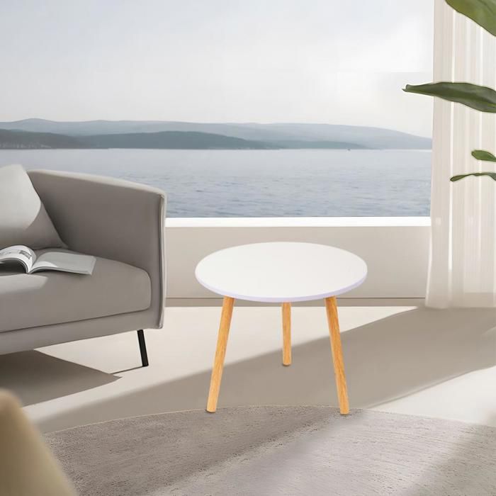 XJING-Mini Table basse-Table de lit-Blanche-Ronde-Pour travailler, lire ...