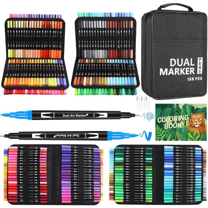 Feutres Coloriage Adulte, 168 Stylos à Colorier Stylos Pinceaux à ...