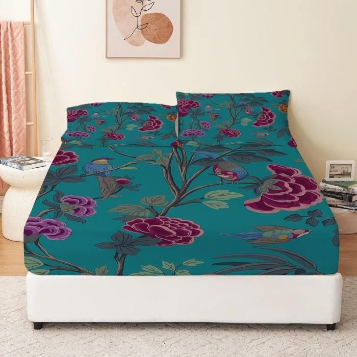 Drap Housse 160X200 Fleurs Rose Pourpre Drap Housse Grand Bonnet 30Cm ...