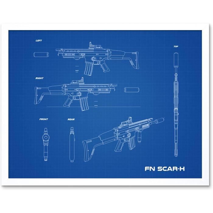 Fn Scar-H Machine Gun Assault Rifle Blueprint Plan Art Print Framed ...