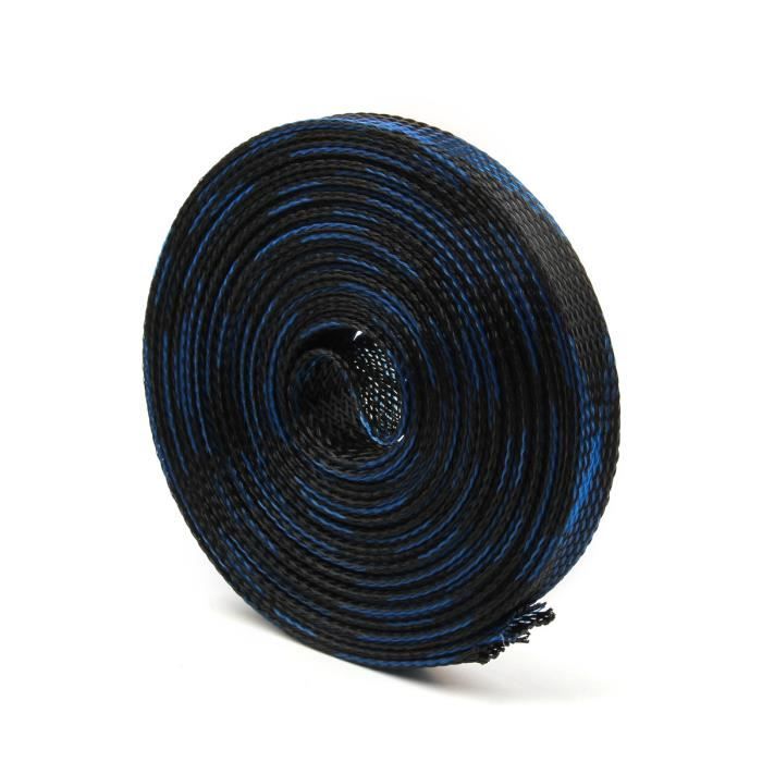 Manchon de câble tressé - Nylon - 10M - Noir et bleu - Résistant à l ...