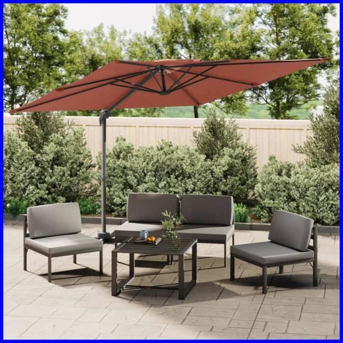 Parasol - DIOCHE - DEX+BK - Double toit - 400x300 cm - Mât déporté ...