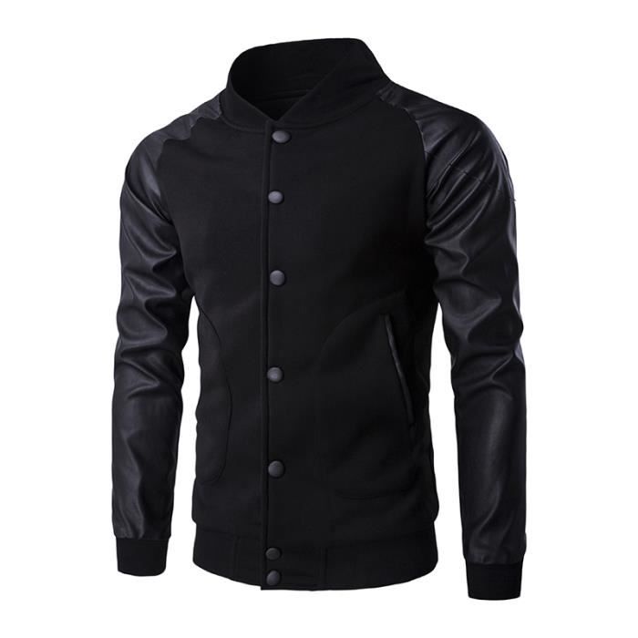 Veste Homme Classique Bomber - LEOCLOTHO - Noir - Double Poches ...
