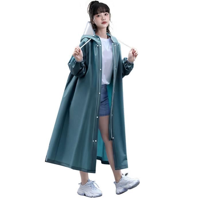 Femme EVA Manteau de Pluie Réutilisable Poncho de Pluie Long Imperméable Imperméable Vert pour ...