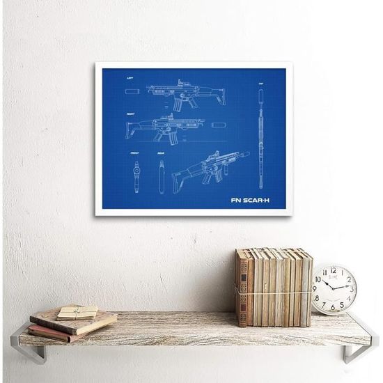 Fn Scar-H Machine Gun Assault Rifle Blueprint Plan Art Print Framed ...
