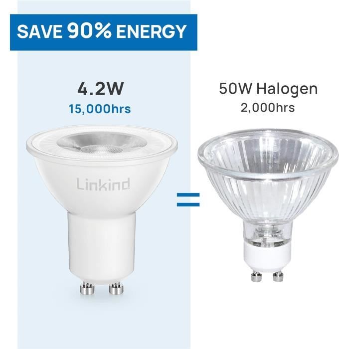 Ampoules Led Gu10 4.2W Équivalent À 50W Halogène, Blanc Froid 5000K ...